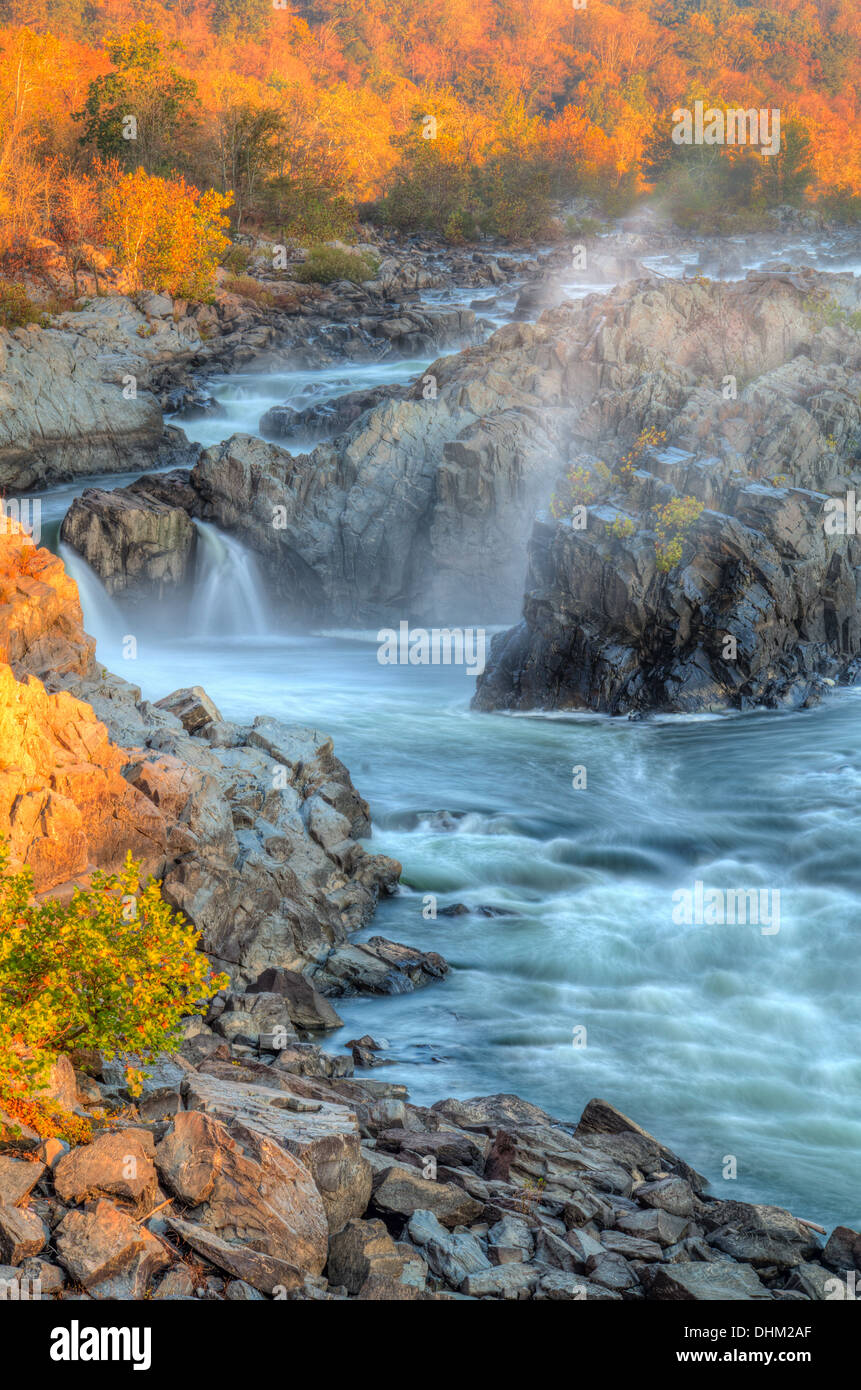 Sunrise at Great Falls State Park at the Peak of the Fall Colors Stock ...