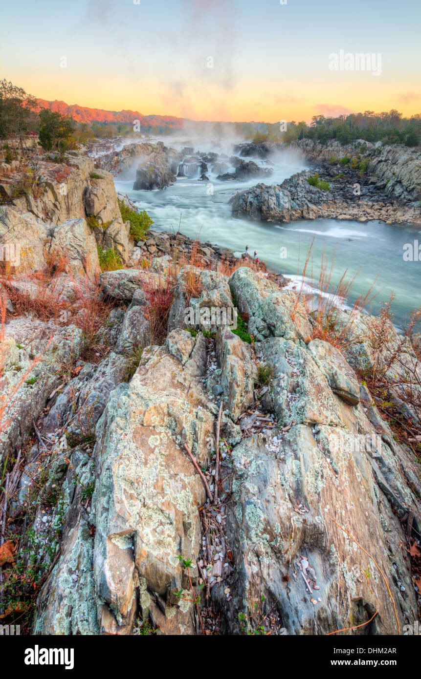 Sunrise at Great Falls State Park at the Peak of the Fall Colors Stock ...