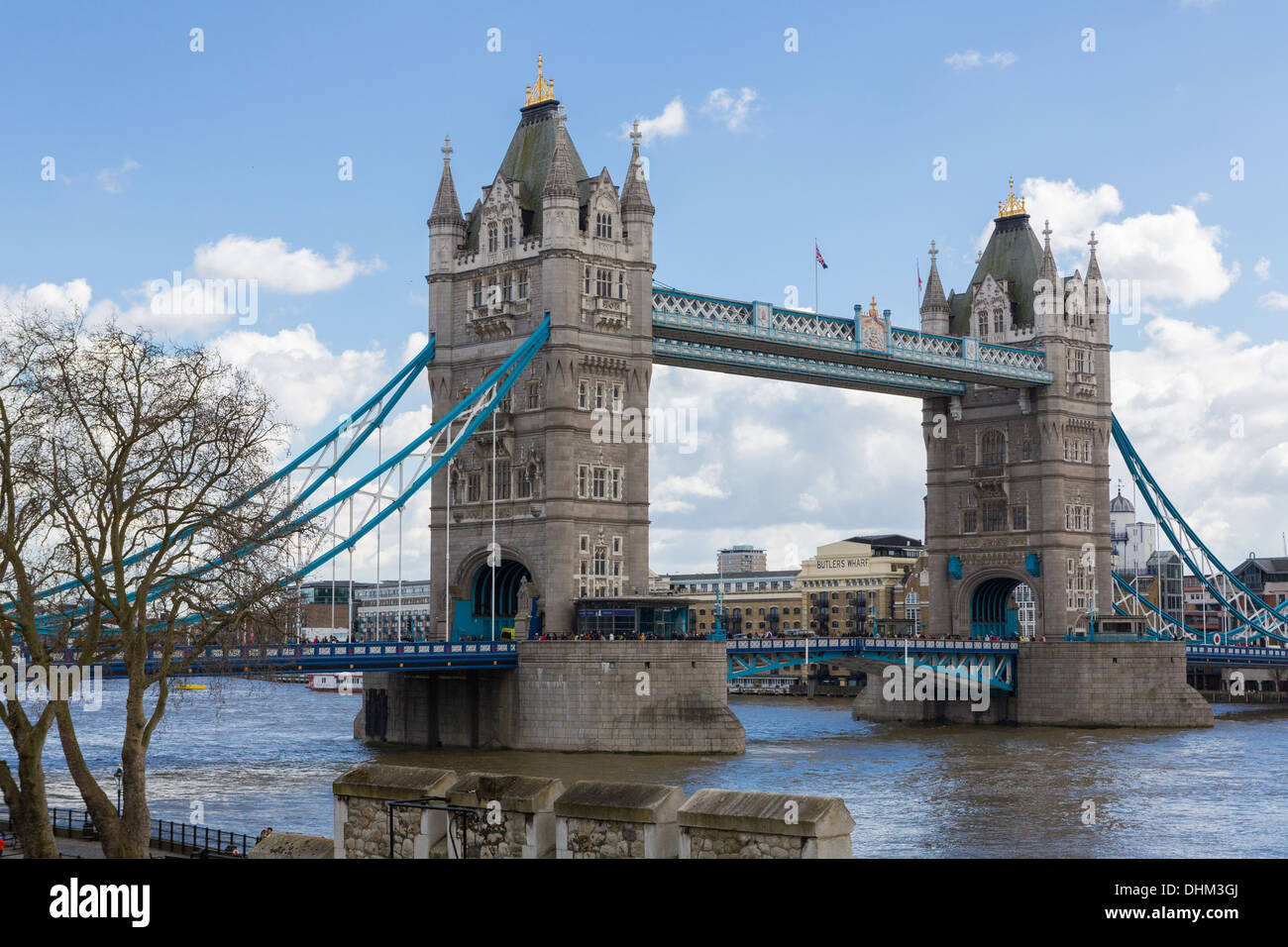 View of Tower Bridge from the historic London palace and fortress Stock ...