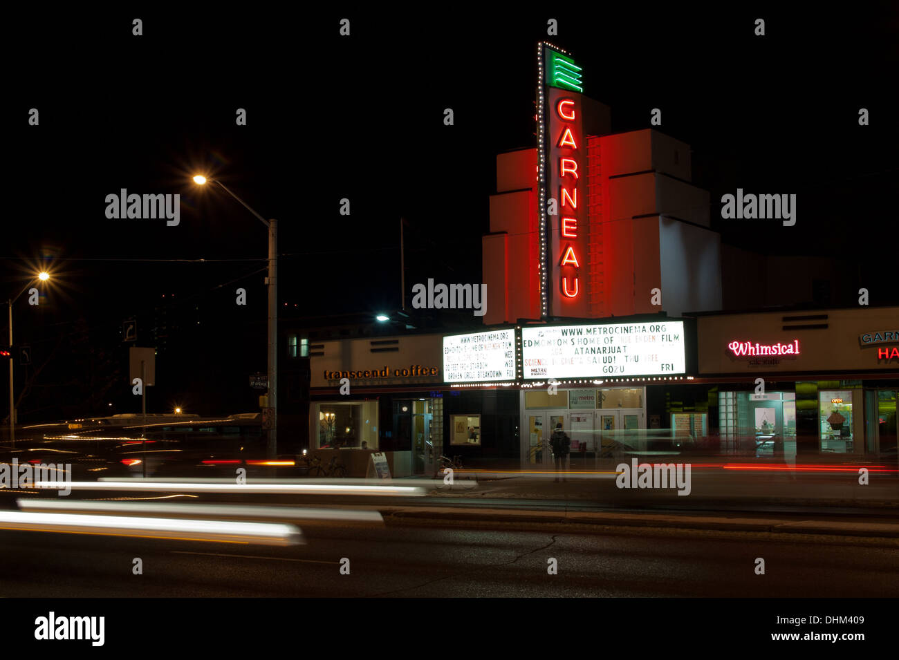 The historic Garneau Theatre at night in the Garneau neighbourhood of ...