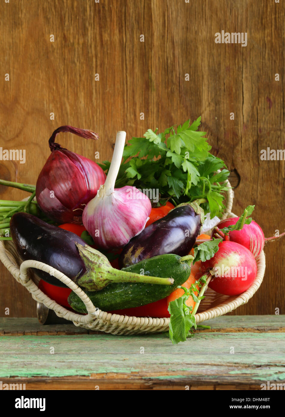 autumn harvest vegetables (eggplant, carrots, tomatoes, garlic Stock ...
