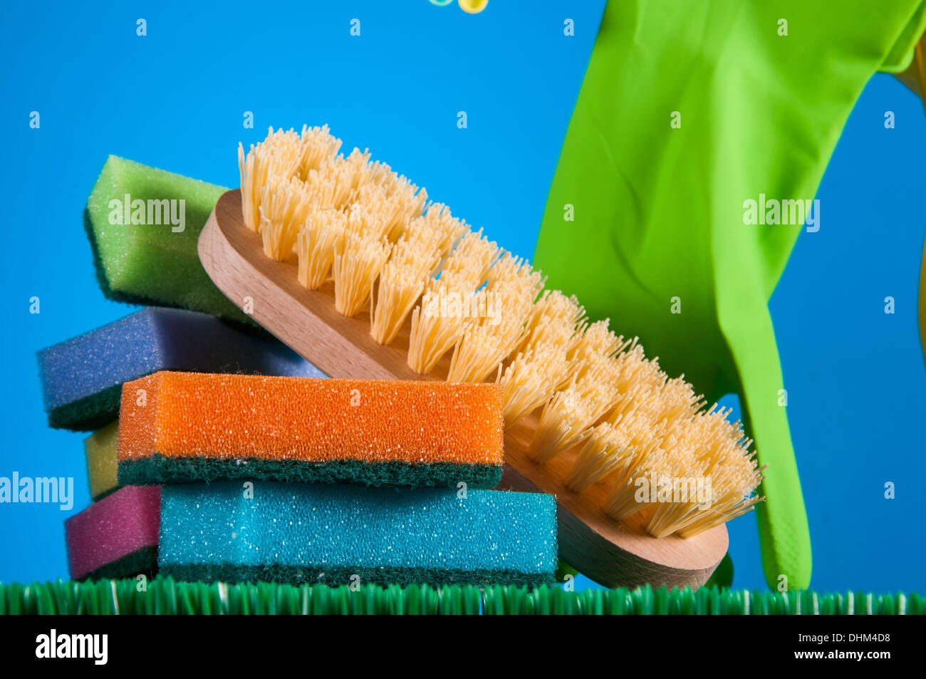 Wash and cleaning on blue background Stock Photo - Alamy