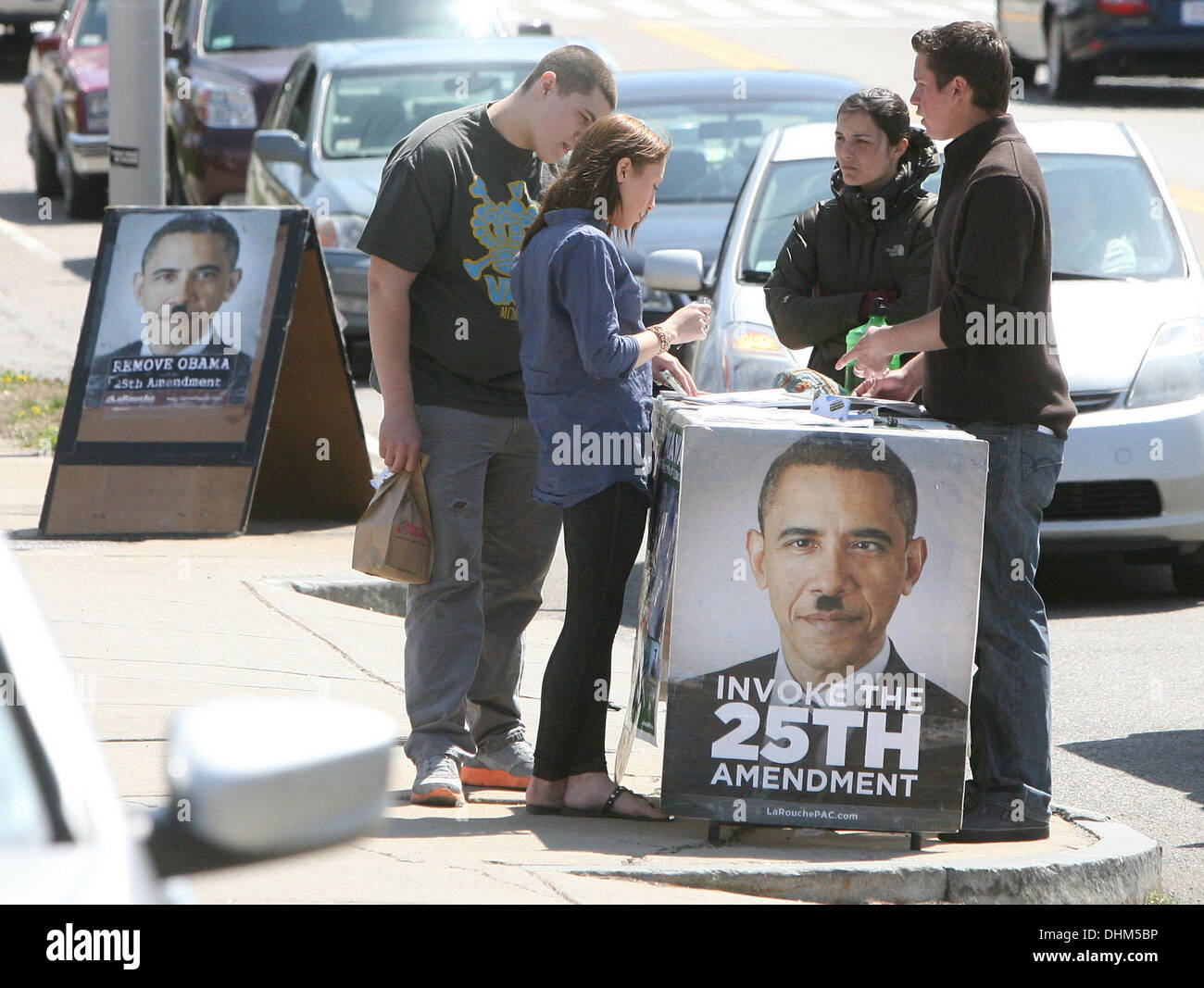 US President Obama on a poster with a Hitler moustache The United ...