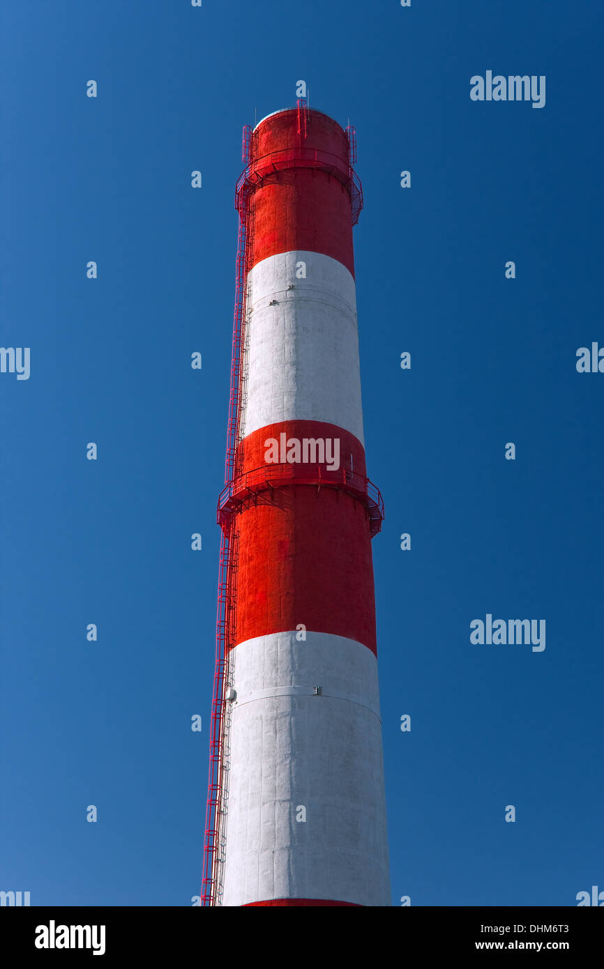 Red-white factory chimney Stock Photo - Alamy