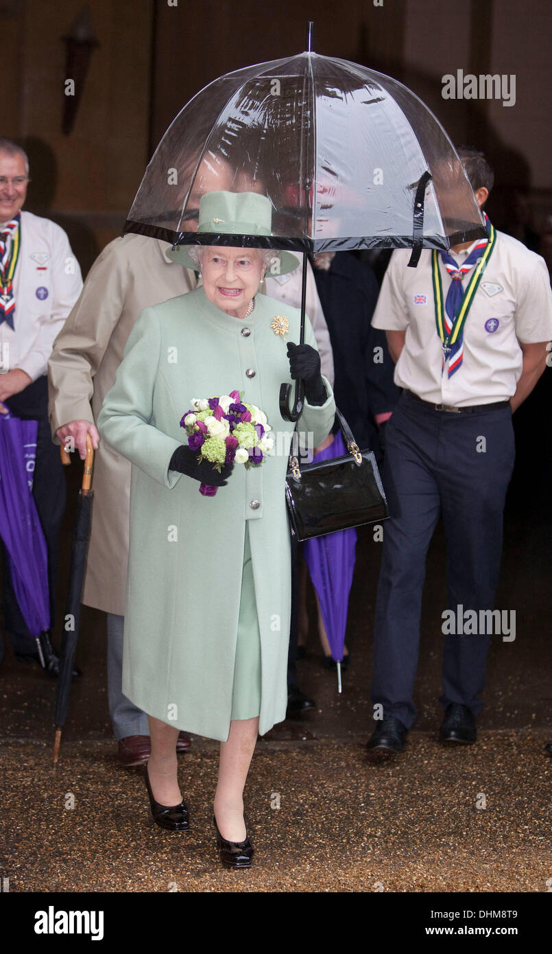 Queen Elizabeth II attends the Parade of Queen's Scouts during the 2012 ...