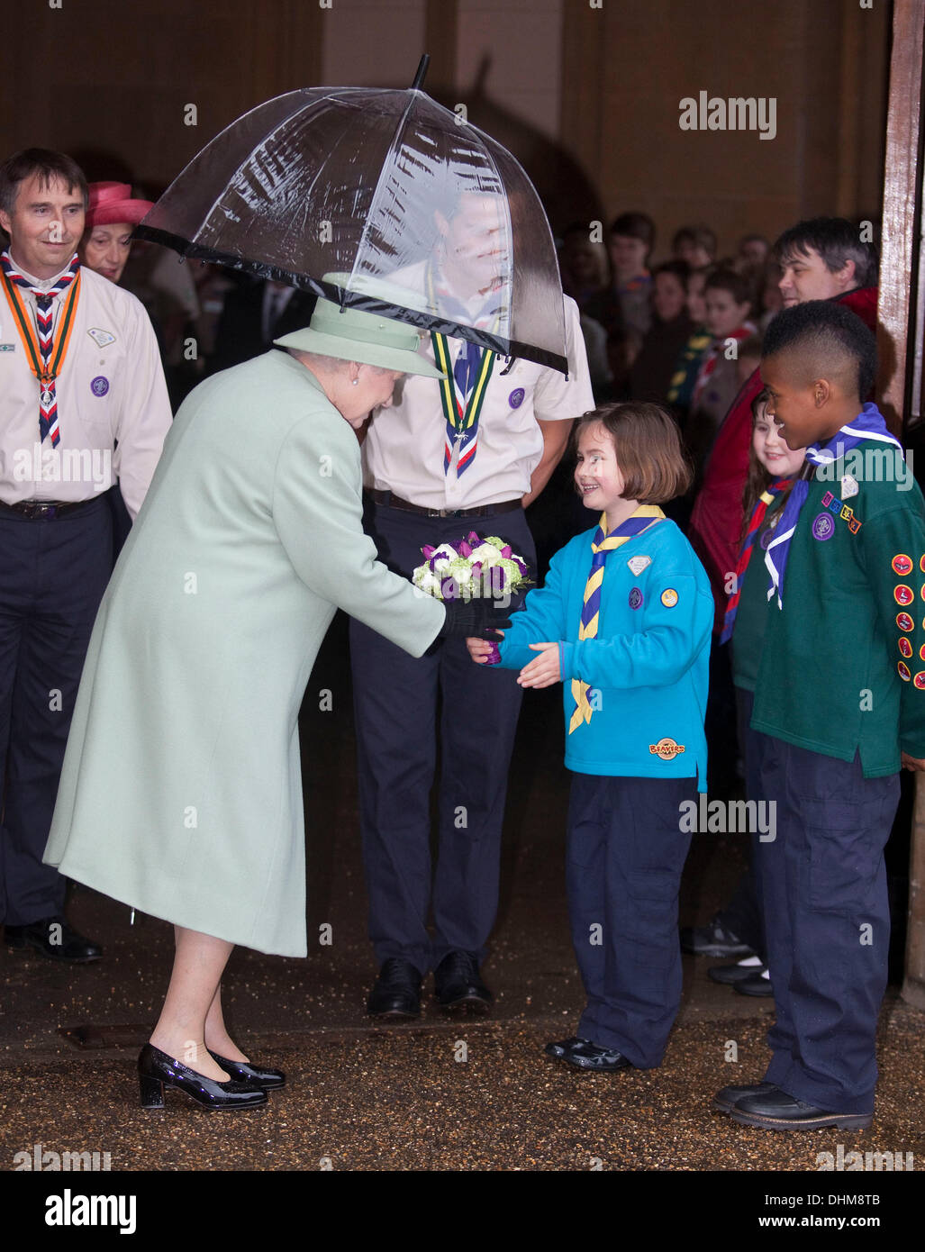 Queen Elizabeth II attends the Parade of Queen's Scouts during the 2012 ...