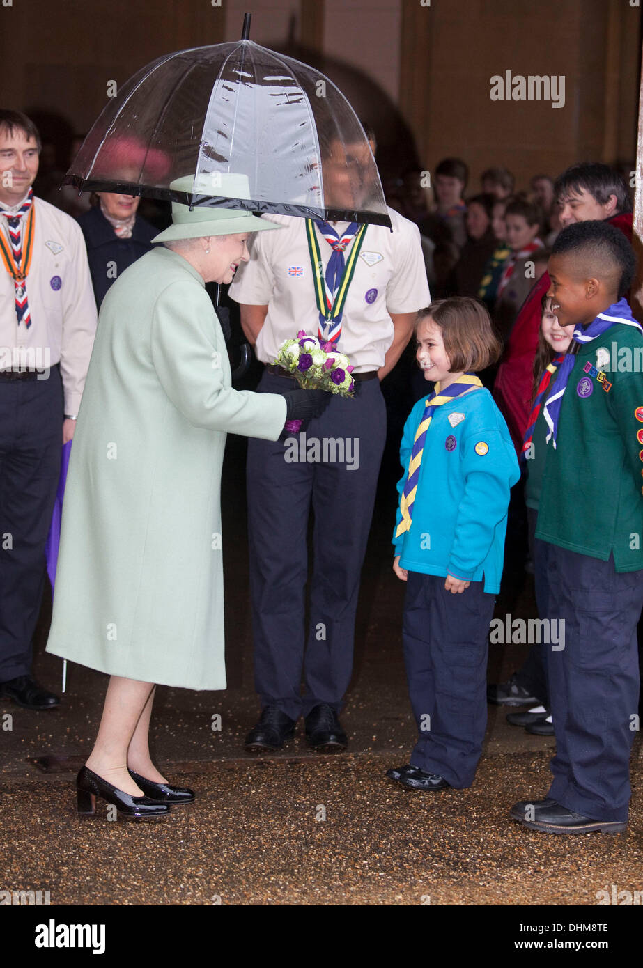 Queen Elizabeth II attends the Parade of Queen's Scouts during the 2012 ...
