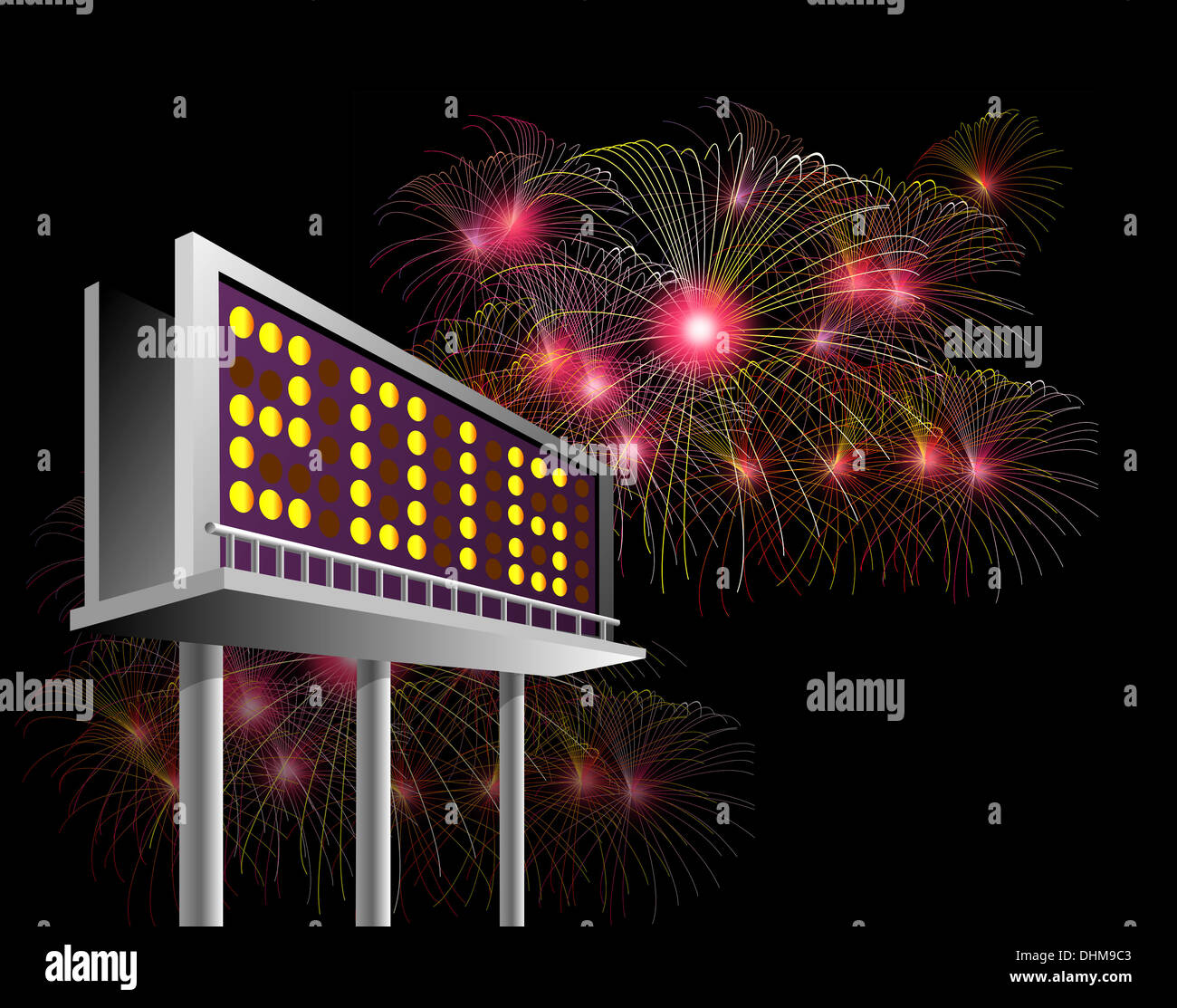 Illustration showing a billboard advertising new year 2016 fireworks ...