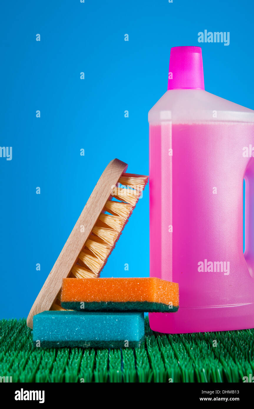 Wash and cleaning on blue background Stock Photo - Alamy