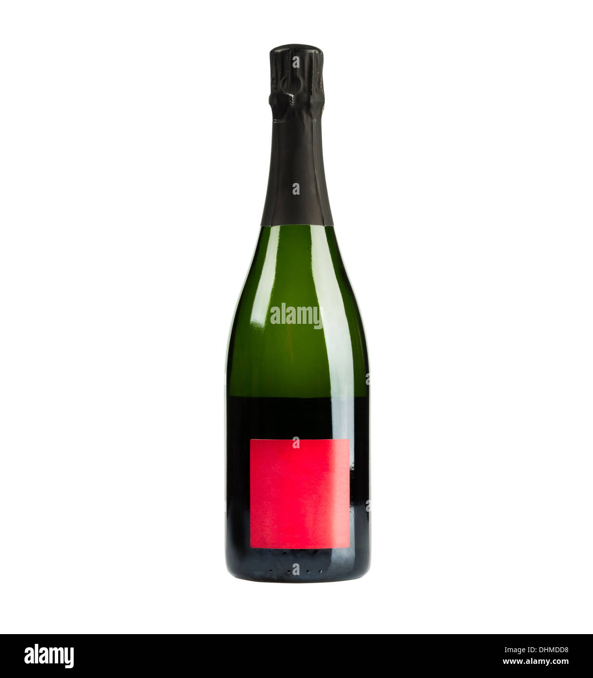 Champagne bottle with red label isolated on white background Stock ...