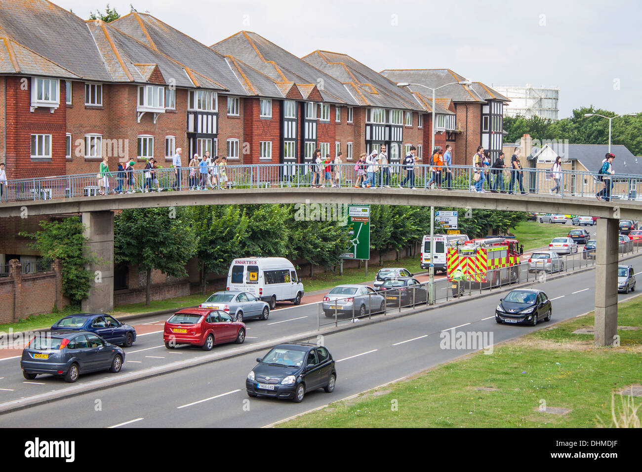 Footbridge over busy road Dual Carriageway Stock Photo - Alamy