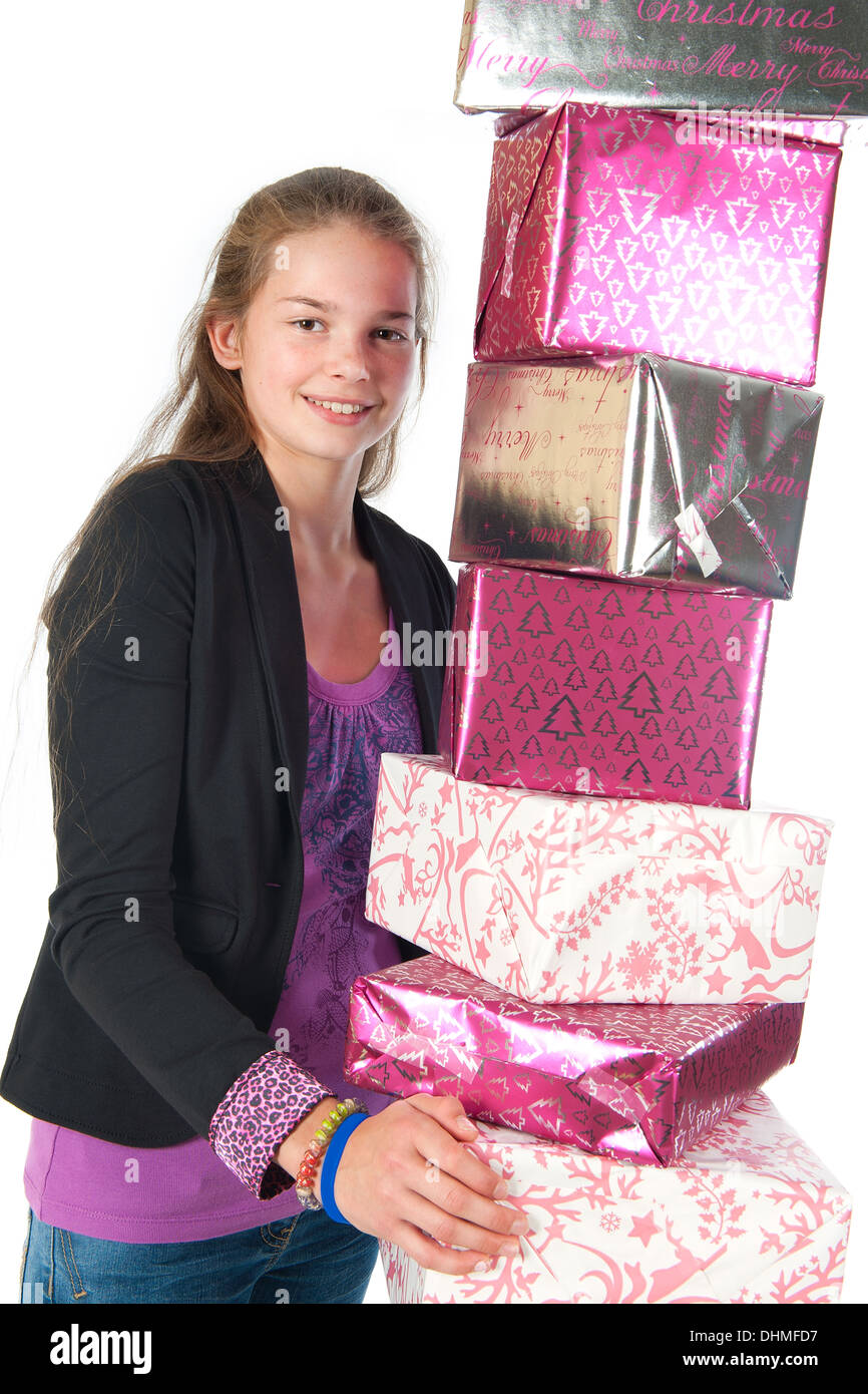 Child a lot of presents hi-res stock photography and images - Alamy