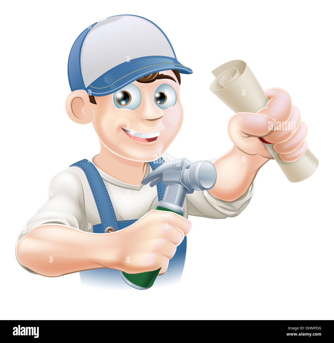 Builder or carpenter with certificate, qualification or other scroll ...