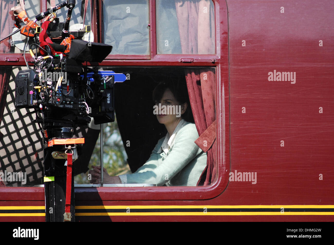 Nicole Kidman filming a train scene from the movie 'The Railway Man ...