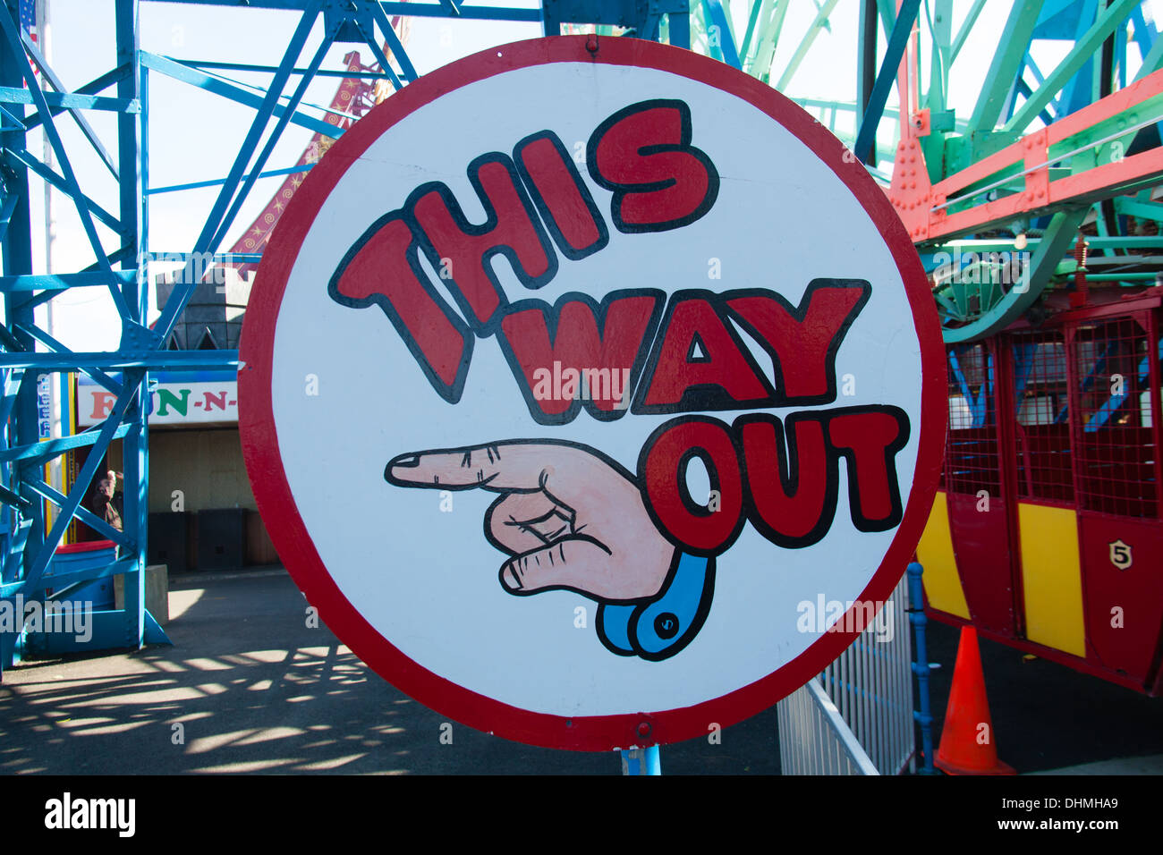 Way out sign, Coney Island, Brooklyn, New York, United States of ...