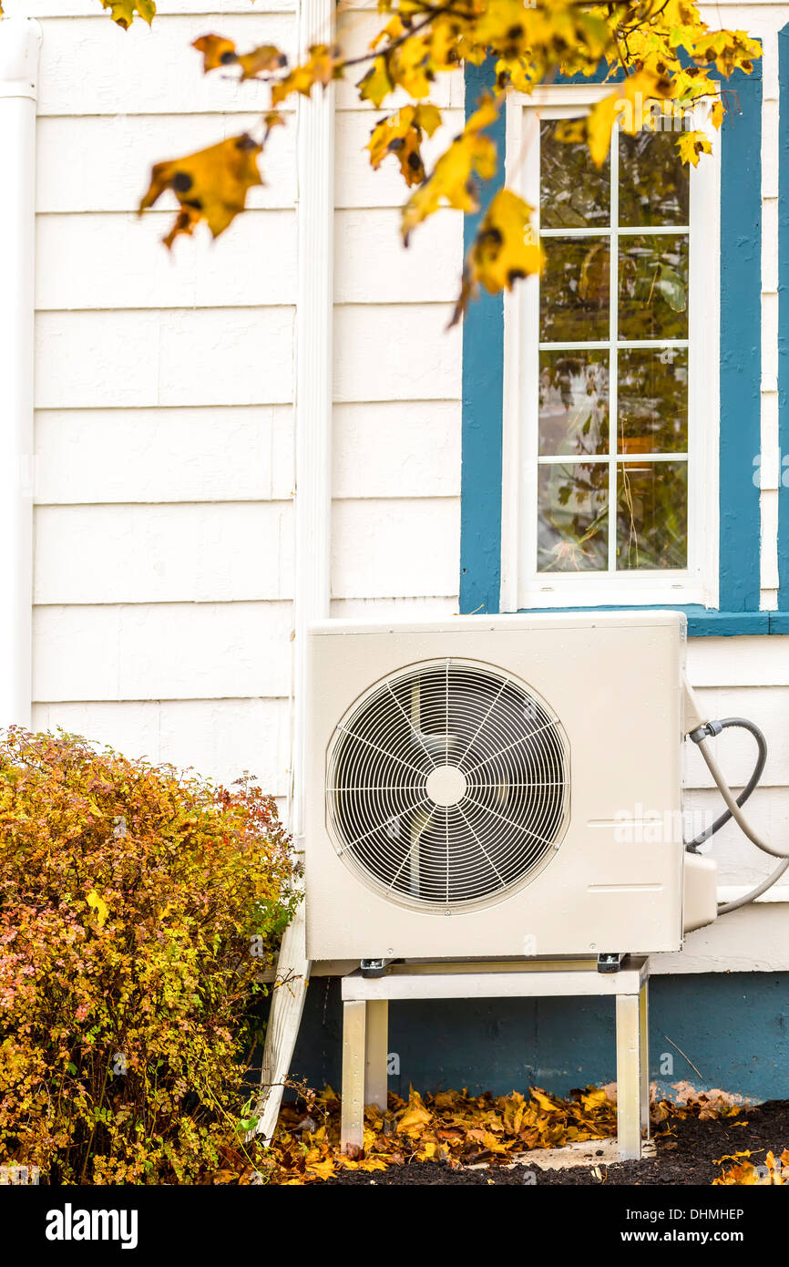 Air compressor unit on the outside of a home Stock Photo - Alamy