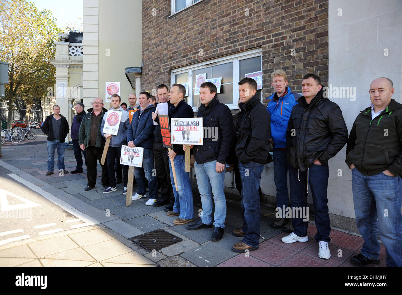 Firefighters on the picket line outside the Preston Circus fire station ...