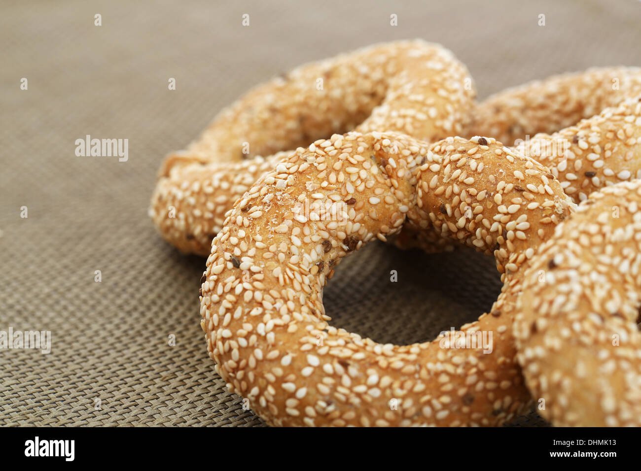 Round rusks with sesame seeds, closeup picture Stock Photo - Alamy