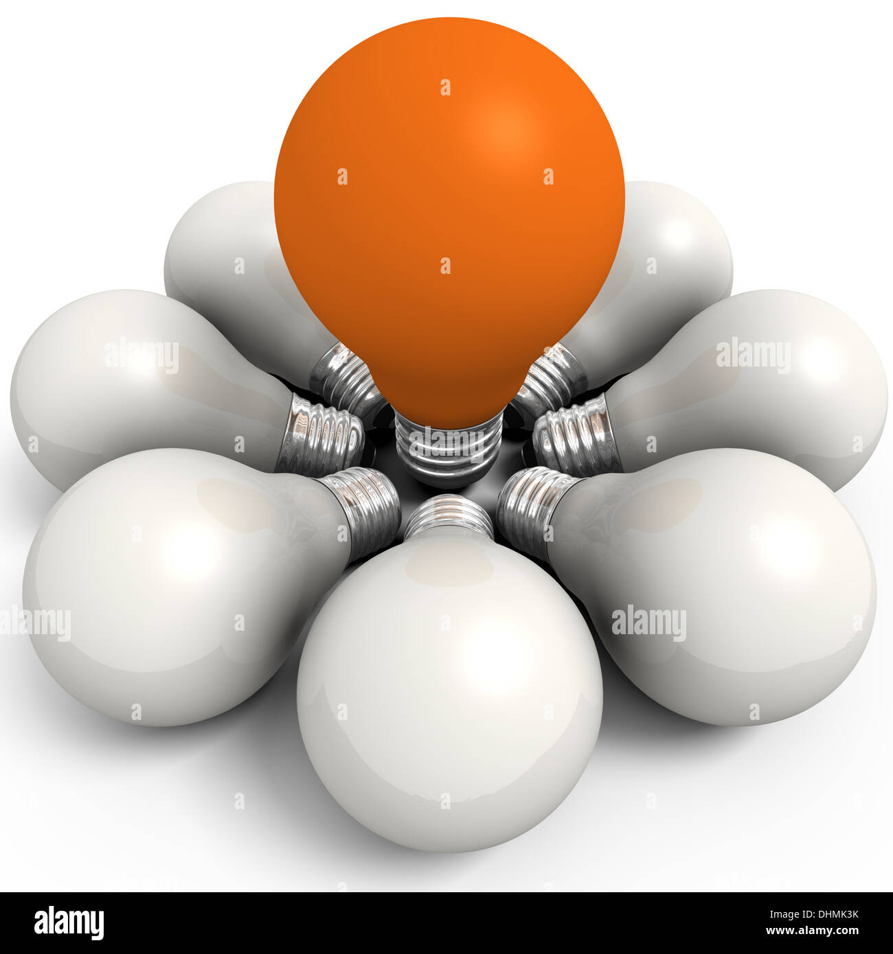 Orange bulb in a white group - computer render Stock Photo - Alamy