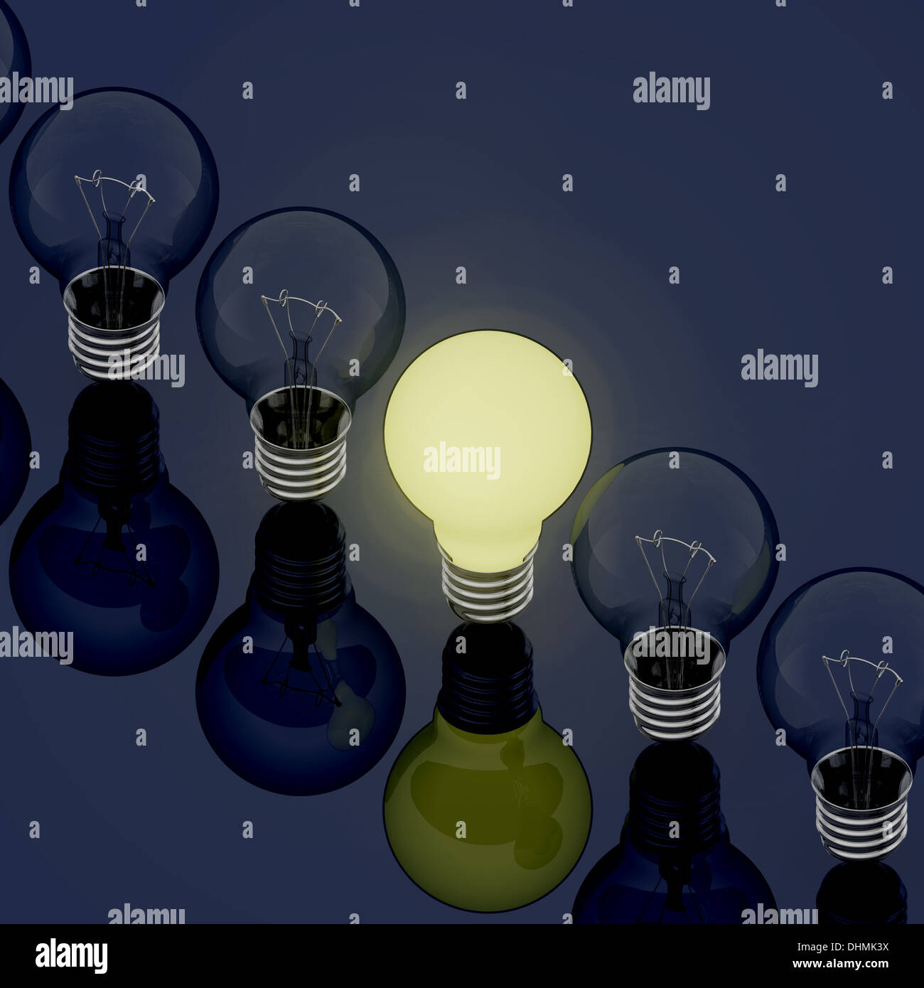 Light bulb in line - computer render Stock Photo - Alamy