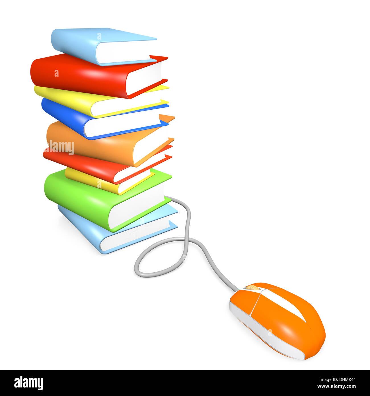 Books stack and mouse - computer render Stock Photo - Alamy