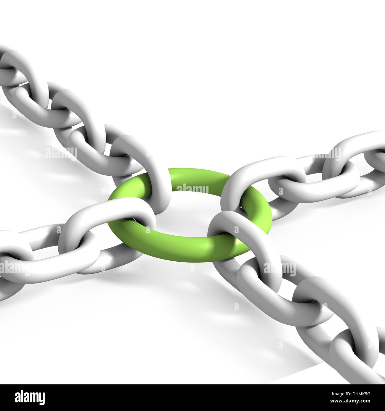 White chains and green link - computer render Stock Photo - Alamy