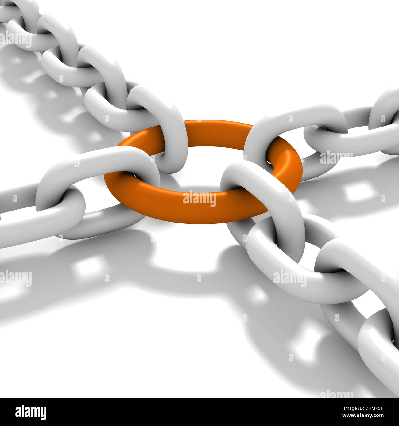 White chains and orange link - computer render Stock Photo - Alamy
