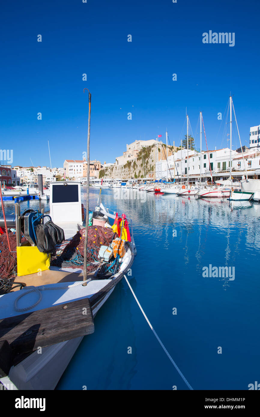 Ciutadella Menorca marina Port view and Ayuntamiento Town hall Balearic ...