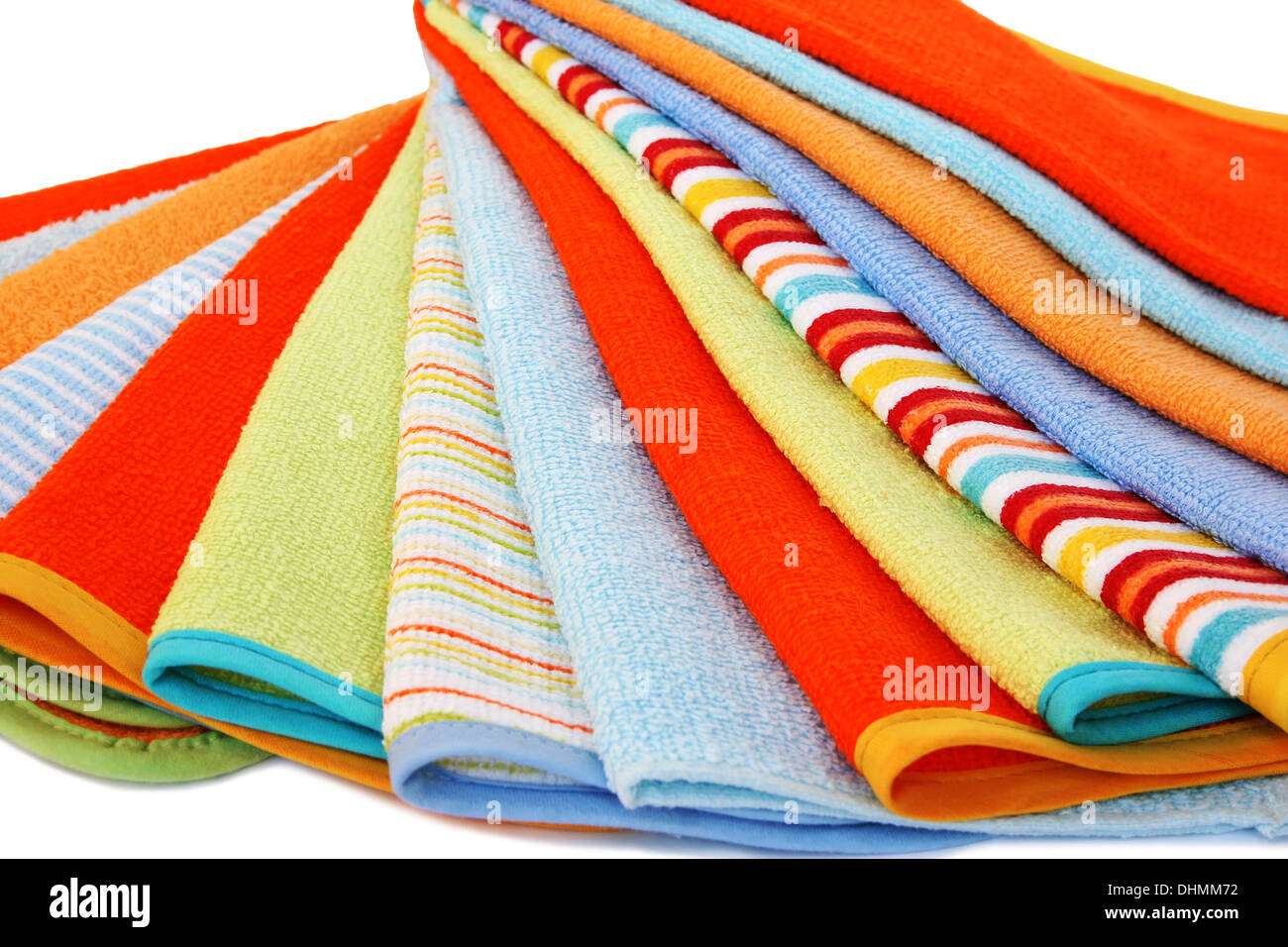 Colorful towels on white background Stock Photo - Alamy