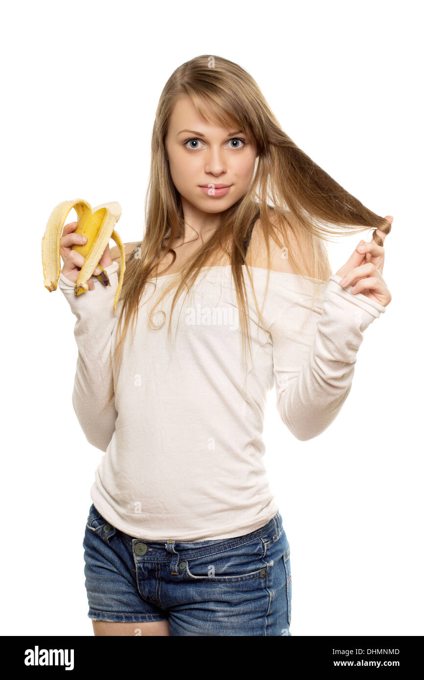 Woman playing with hair Stock Photo - Alamy