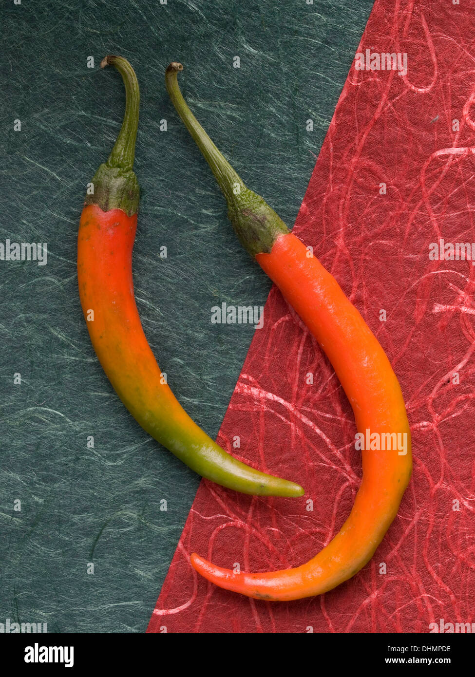 Chilli Peppers on coloured paper backgrounds Stock Photo - Alamy