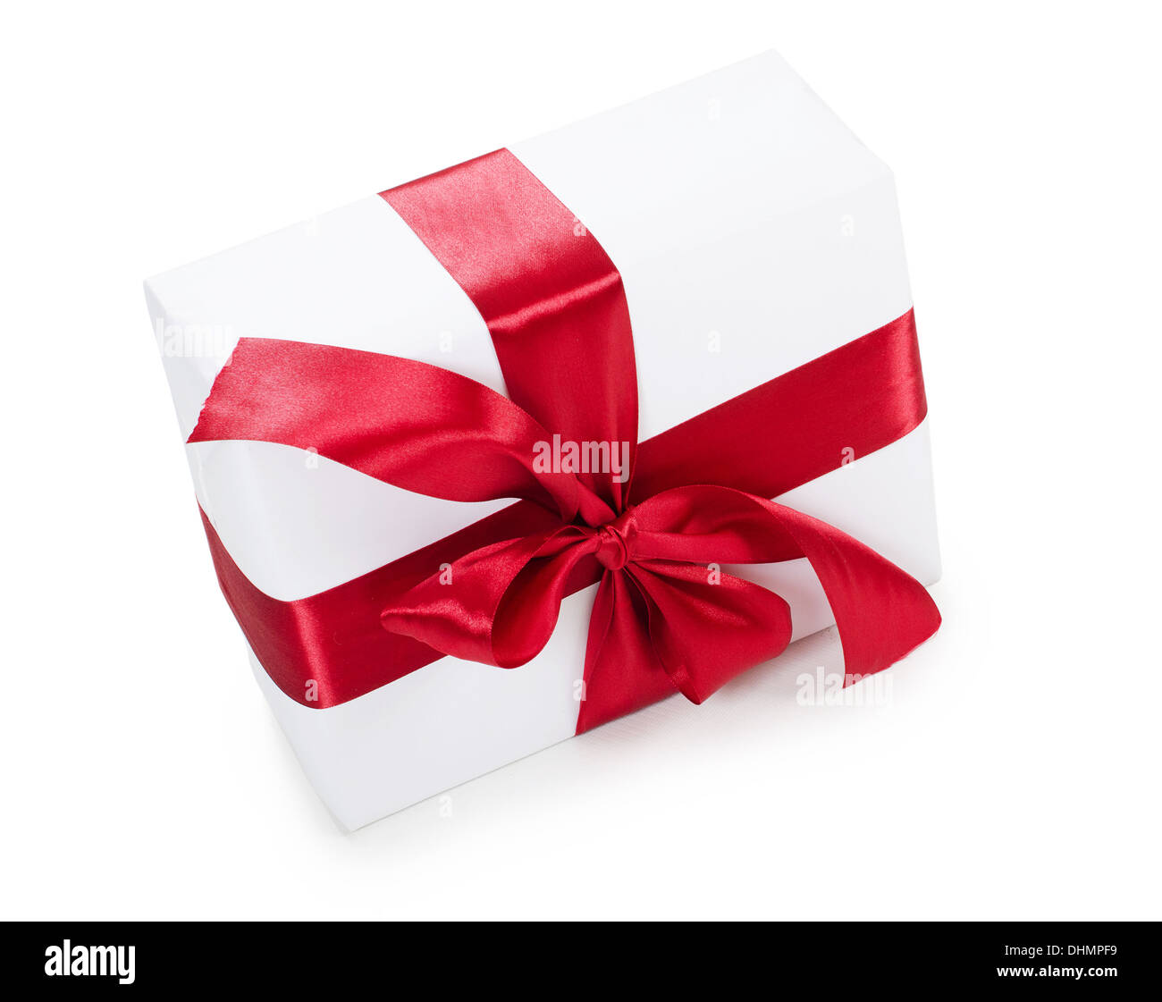 Box with a gift with a red tape Stock Photo - Alamy
