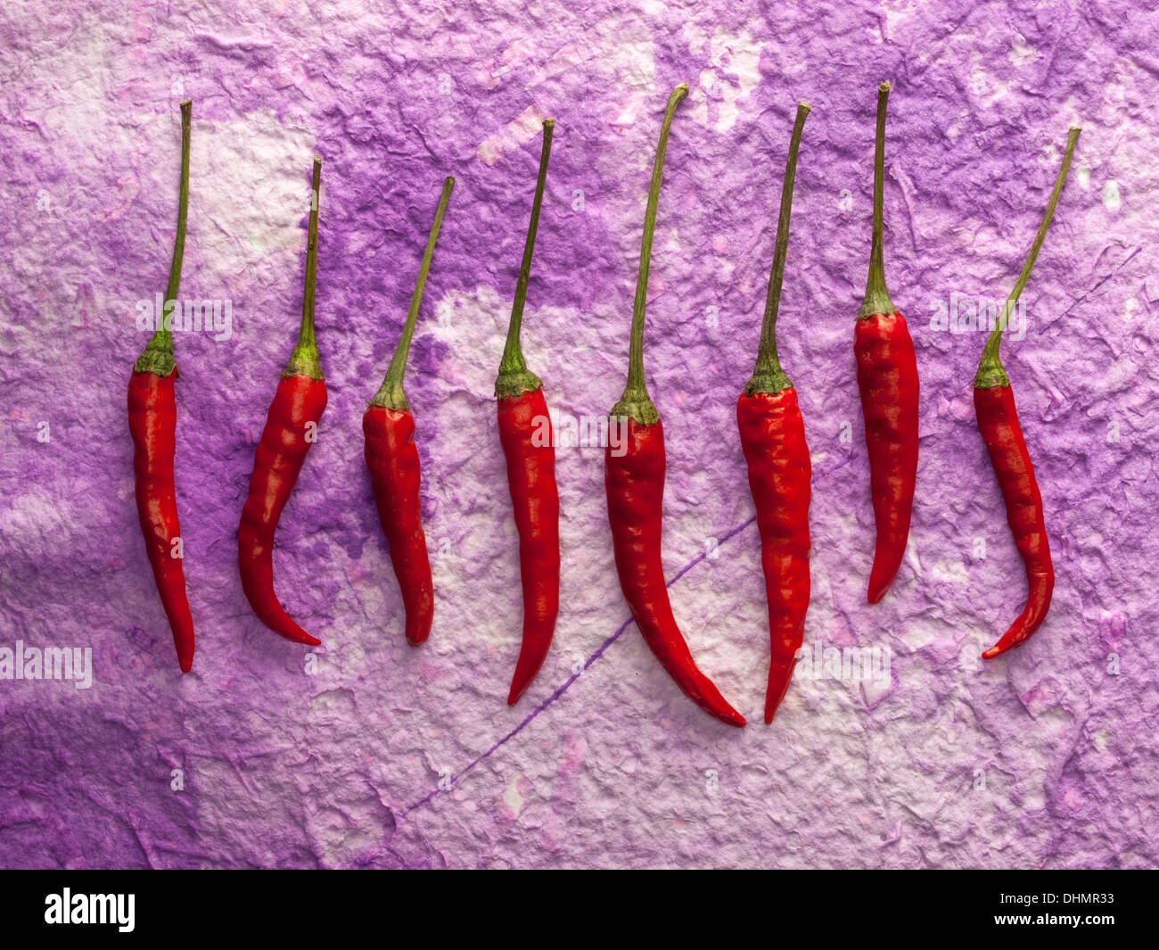 Chilli Peppers on coloured paper backgrounds Stock Photo - Alamy