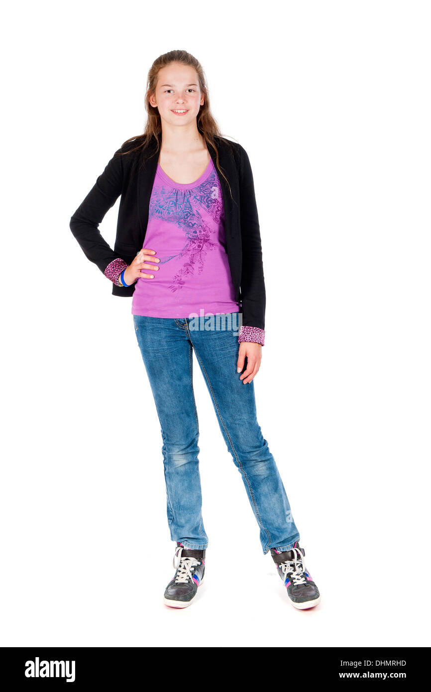 a beautiful young and modern girl on a white background Stock Photo - Alamy