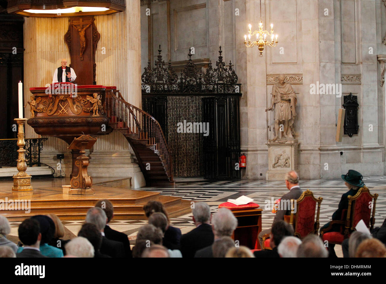 Bishop of London Richard Chartres, in pulpit, delivers a sermon as ...