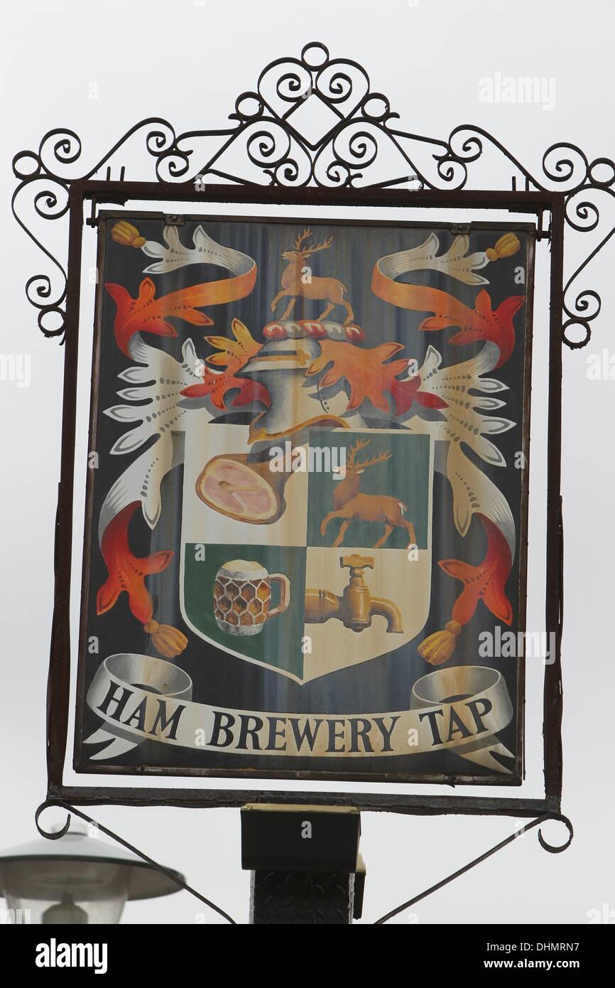 Sign at the Ham Brewery Tap pub, in the area of Ham in Richmond, Surrey ...