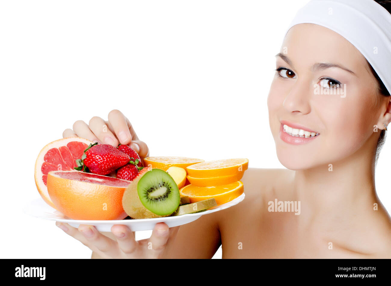 The beautiful woman with fruit Stock Photo - Alamy