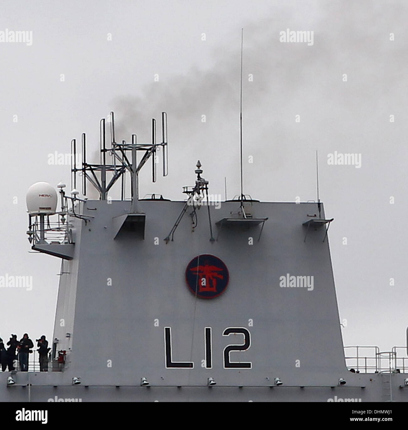 The HMS Ocean arrives in London through the Thames barrier. The ...