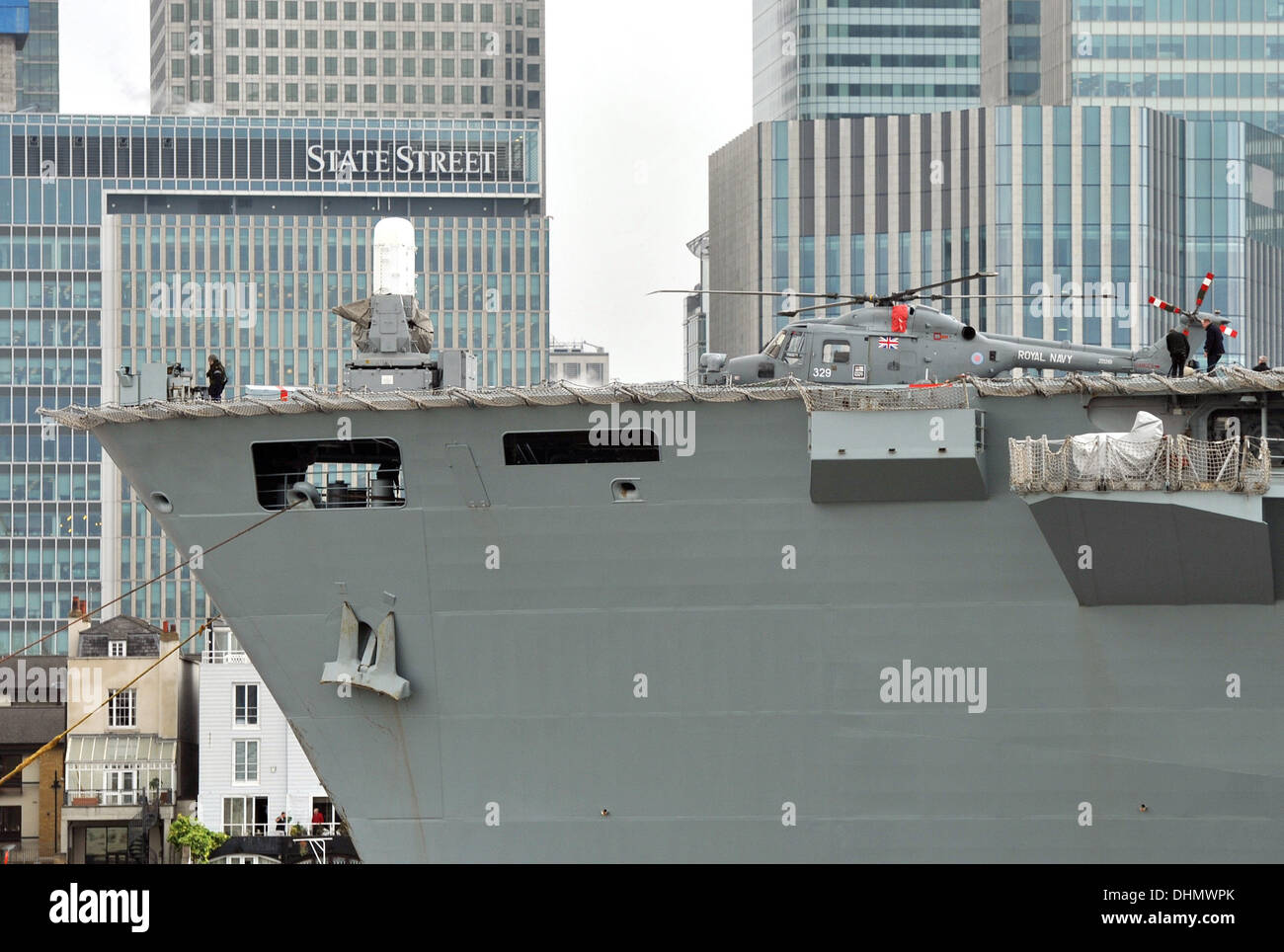 The HMS Ocean arrives in London through the Thames barrier. The ...