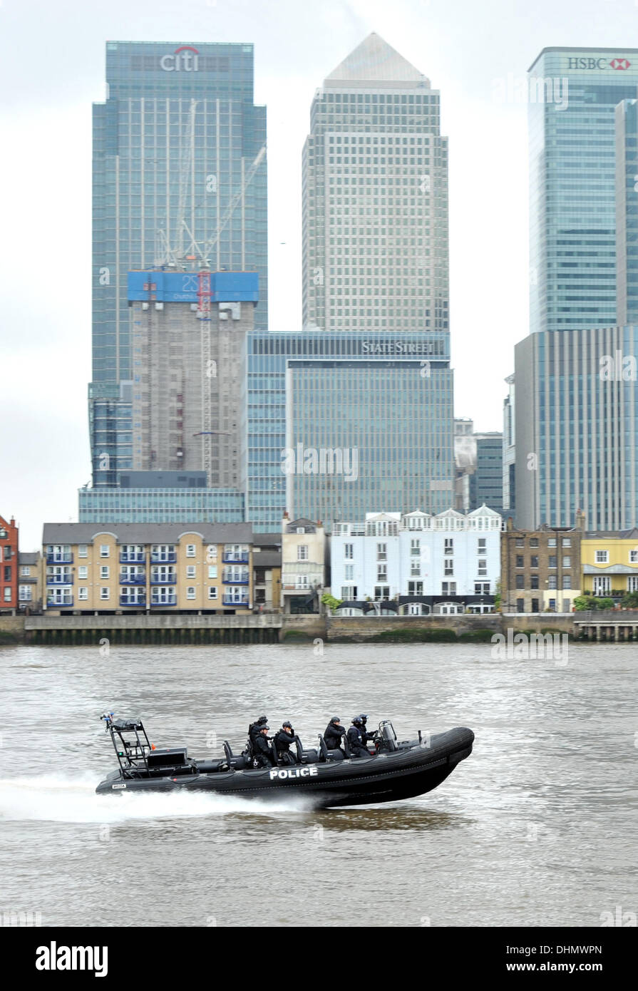 The HMS Ocean arrives in London through the Thames barrier. The ...