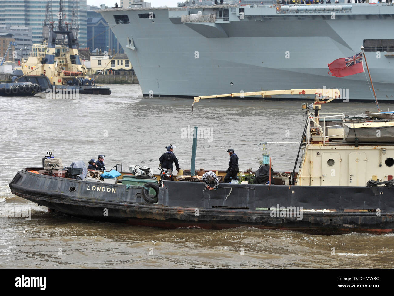 A police team boards a civilian ship that comes near the Royal Navy's ...
