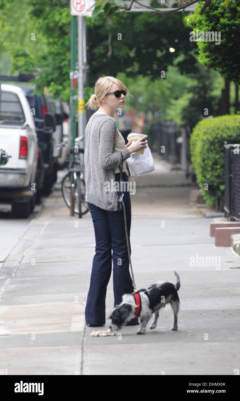 Emma Stone stops to grab coffee whilst out walking her dog in Manhattan ...