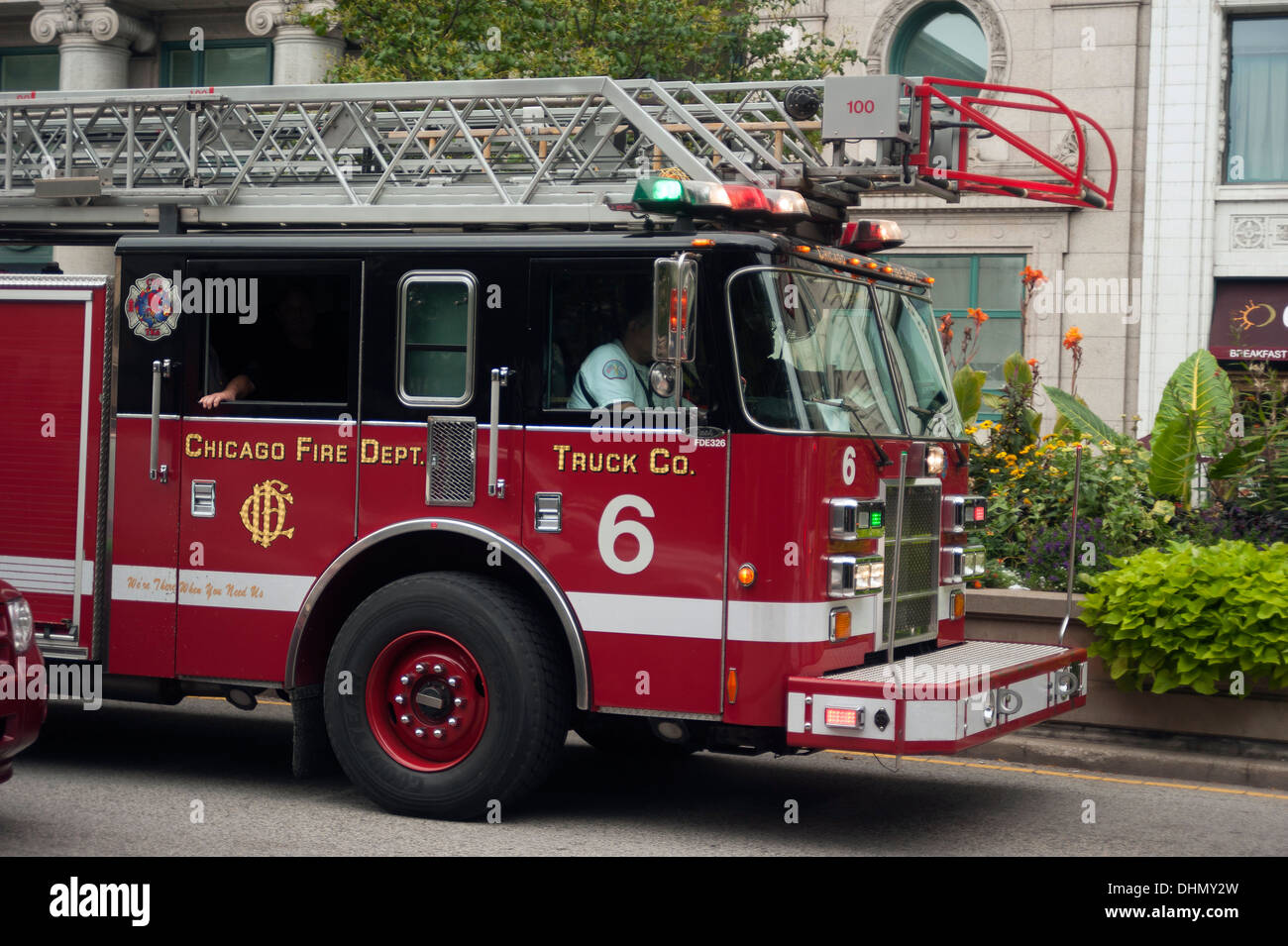 Fire truck on Michigan Avenue, Chicago, Illinois, USA Stock Photo - Alamy