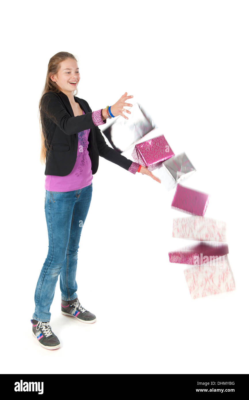 Oops! All the presents are falling on the ground Stock Photo - Alamy