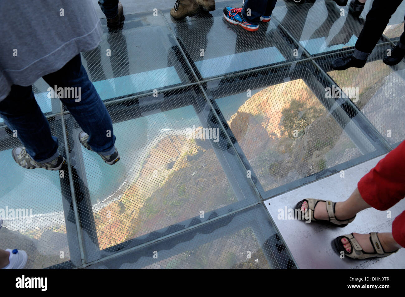 Madeira Portugal.Tourists standing on the glass floor viewing platform ...