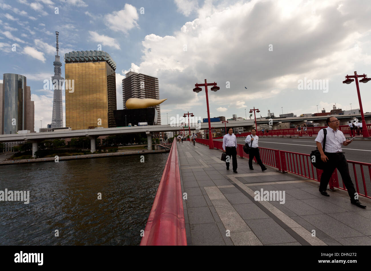 Tokyo Skytree tower and Asahi beer hall buildings seen from Asakusa in ...