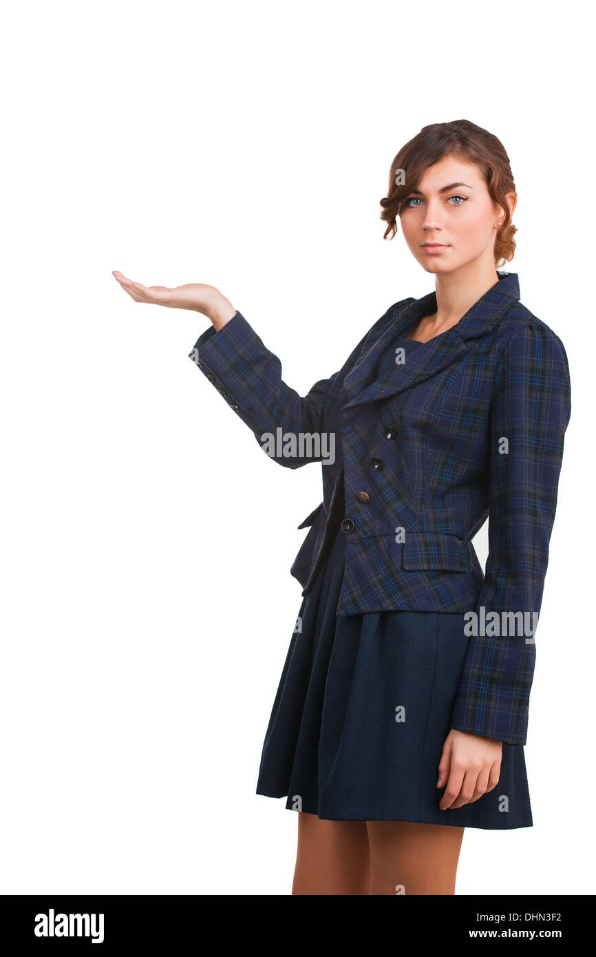 Woman presenting something Stock Photo - Alamy