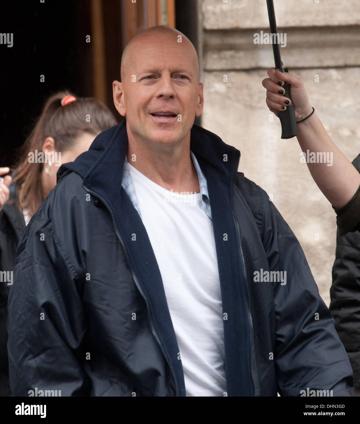 Bruce Willis arriving on the film set to shoot scenes for his new movie ...