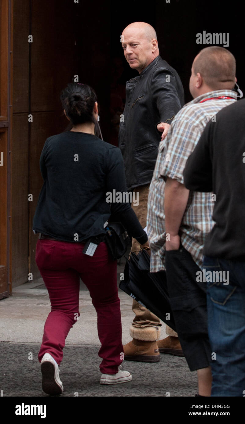 Bruce Willis arriving on the film set to shoot scenes for his new movie ...