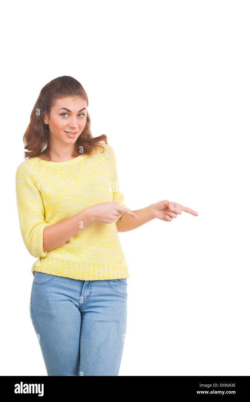 Young woman pointing at something Stock Photo - Alamy